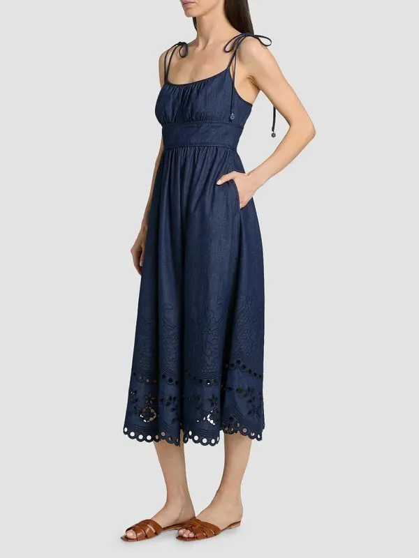 Zimmermann Mahon Broderie Denim Midi-dress