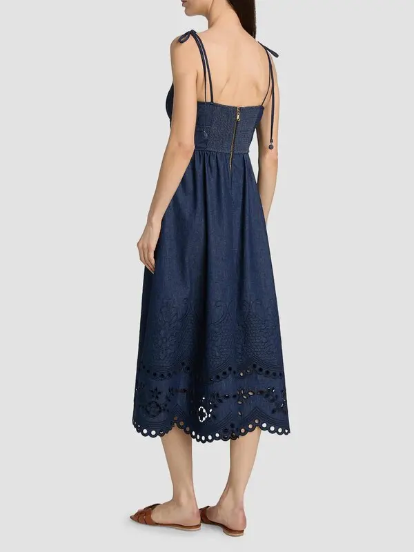 Zimmermann Mahon Broderie Denim Midi-dress