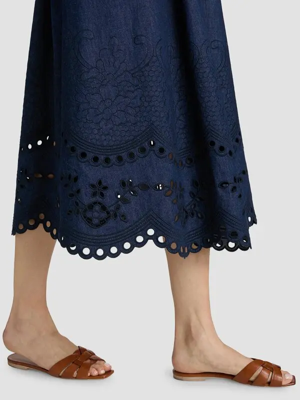 Zimmermann Mahon Broderie Denim Midi-dress