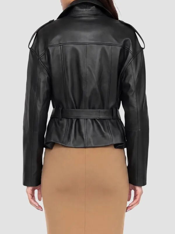 Gorski Select Nappa Leather Peplum Moto Zip Jacket