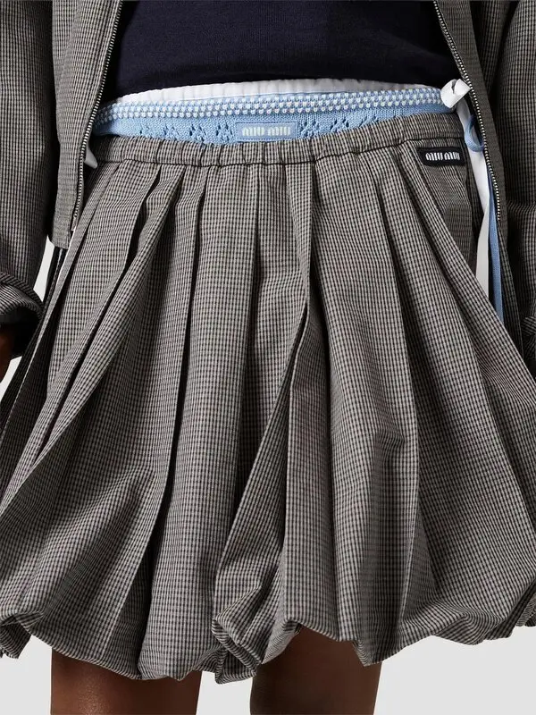Miu Miu Pleated Gingham Check Skirt - Grey