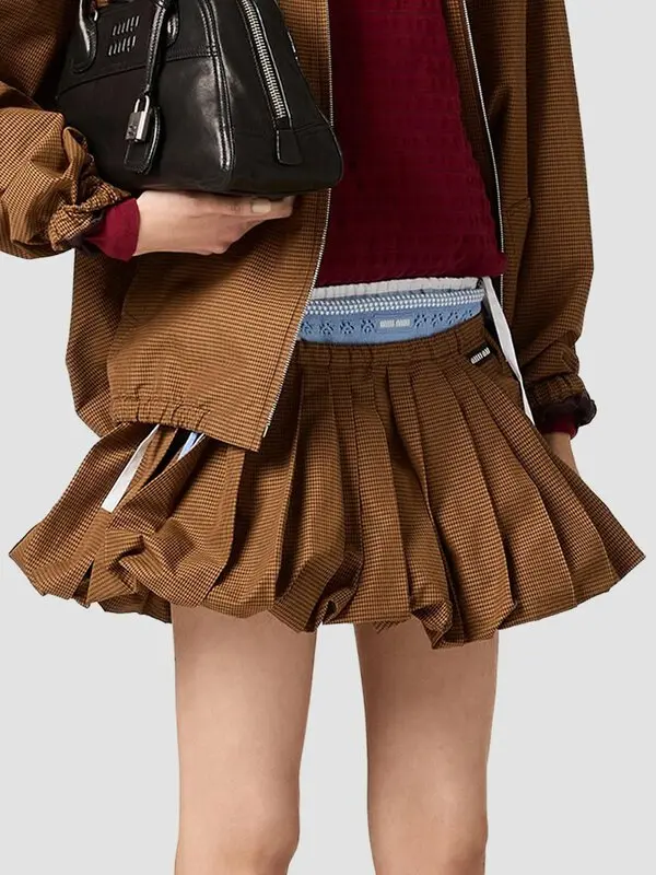 Miu Miu Pleated Gingham Check Mini Skirt