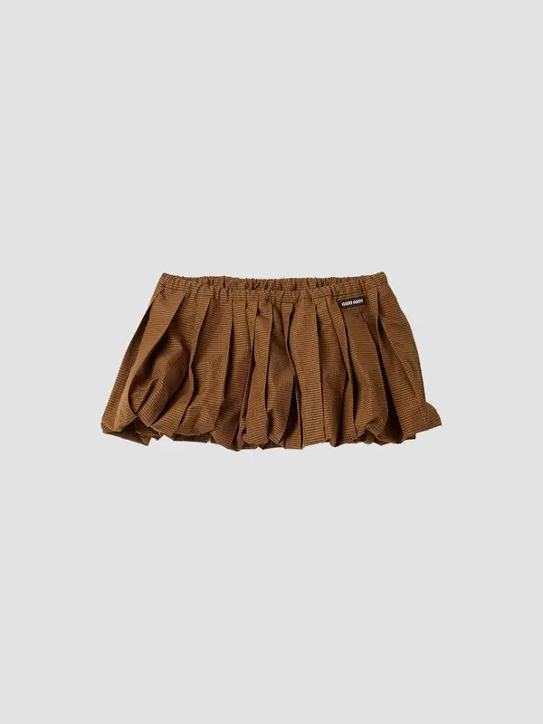 Miu Miu Pleated Gingham Check Mini Skirt - Brown