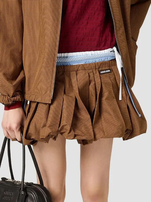 Miu Miu Pleated Gingham Check Mini Skirt - Brown