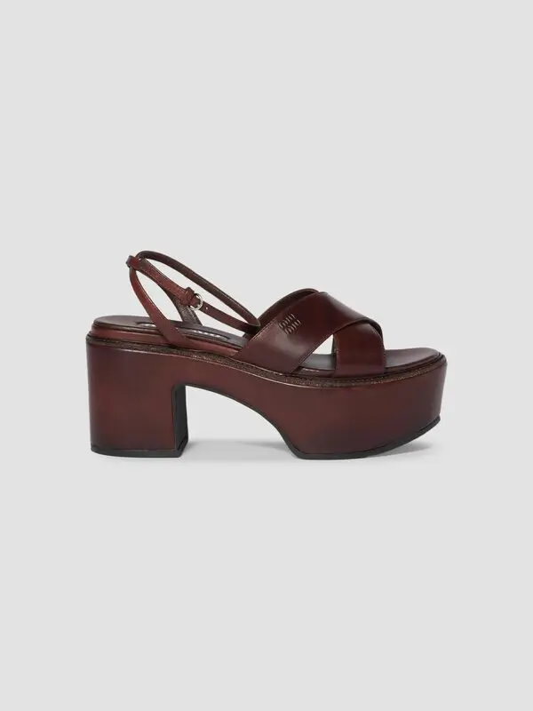 Miu Miu Leather Platform Sandals - Brown