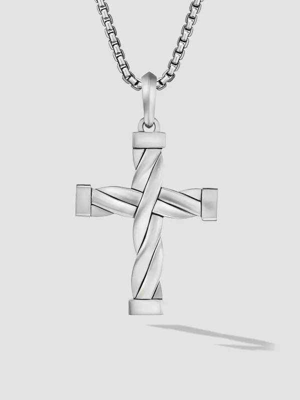 David Yurman Dy Helios Cross Pendant In Sterling 48mm - Silver