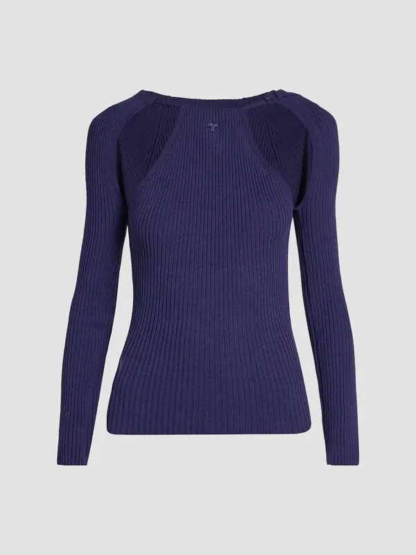 COURREGES Rib-knit Cut-out Sweater - Work Blue