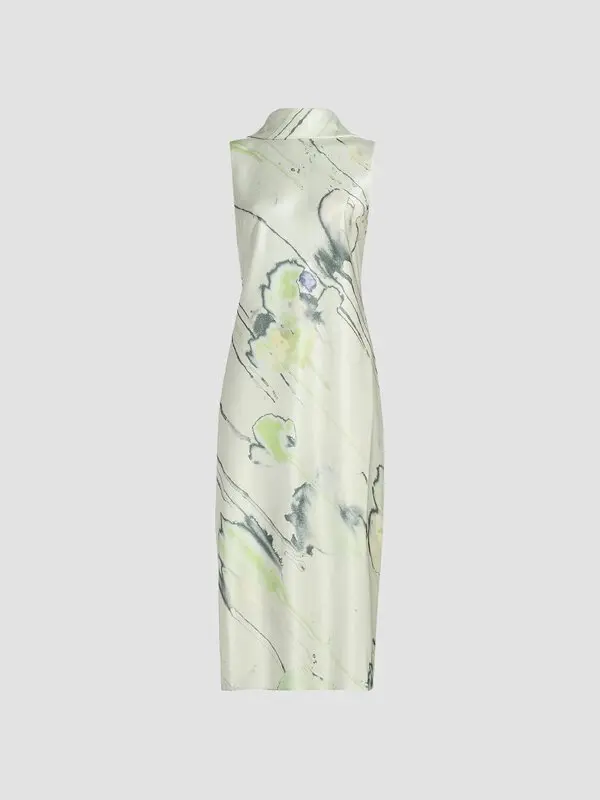 JASON WU Watercolor Floral Bias-cut Scarf Midi-dress - Light Jade Multi