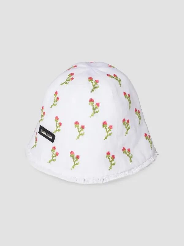 Miu Miu Embroidered Beanie Cap - White Red