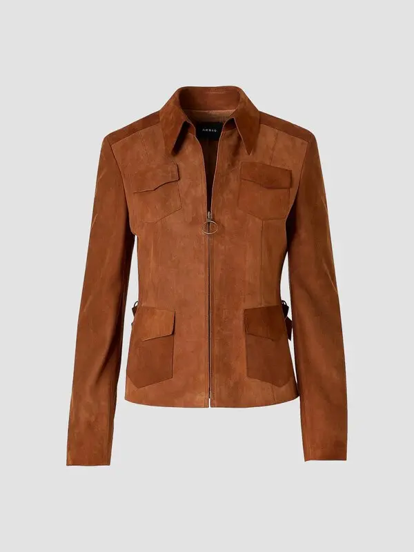 Akris Point Collar Suede Jacket