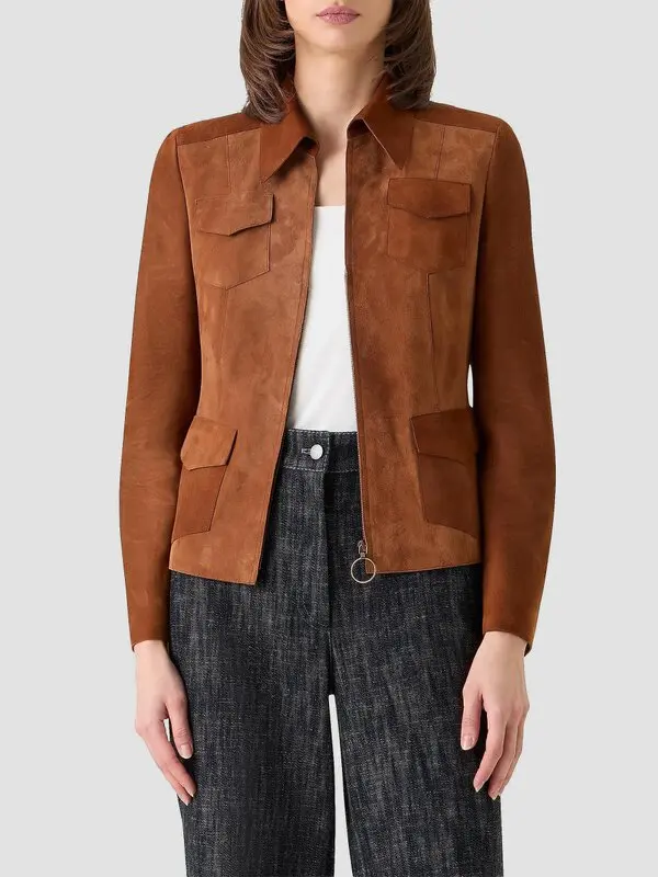 Akris Point Collar Suede Jacket