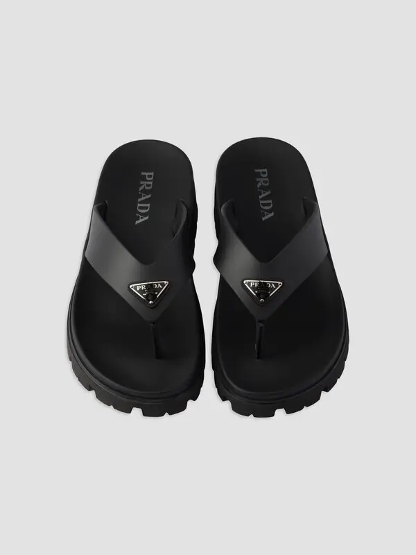 Prada Rubber Thong Sandals - Black