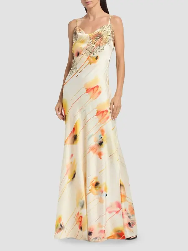 JASON WU Watercolor Floral Lace-trim Slip Gown - Limoncello Multi