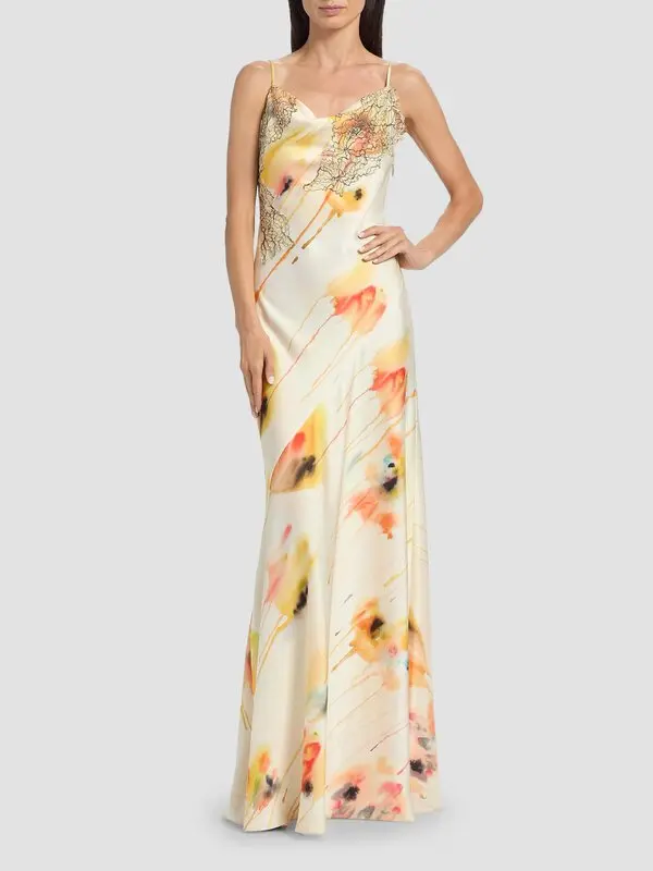 JASON WU Watercolor Floral Lace-trim Slip Gown - Limoncello Multi
