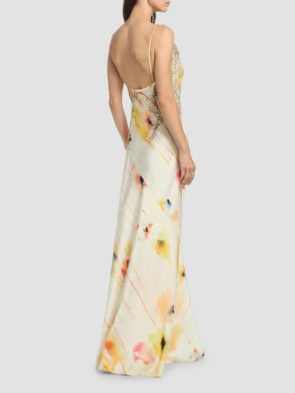 JASON WU Watercolor Floral Lace-trim Slip Gown - Limoncello Multi