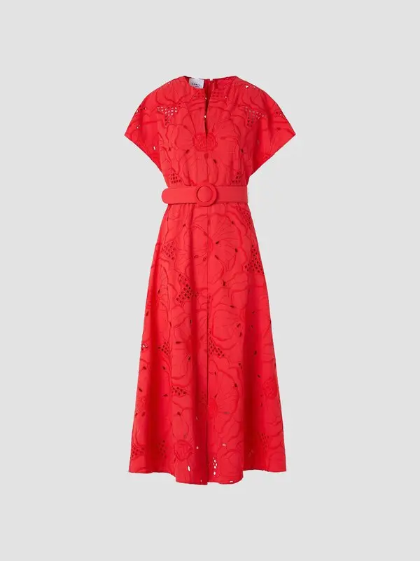 Akris Eyelet Embroidered Cotton Midi Dress