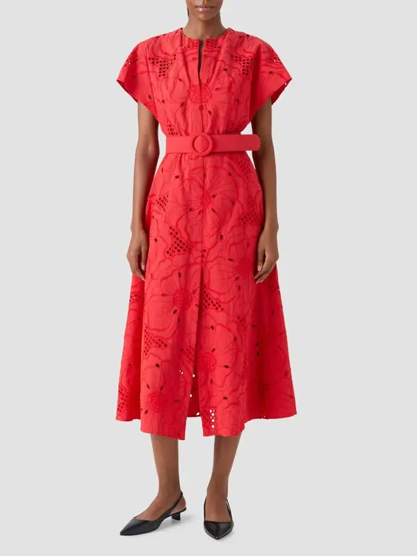 Akris Eyelet Embroidered Cotton Midi Dress