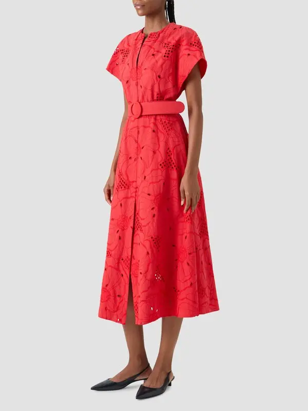 Akris Eyelet Embroidered Cotton Midi Dress