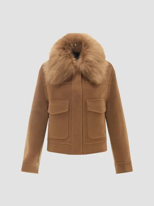 Gorski Select Cashmere And Wool Blend Jacket With Detachable Goat Collar - Camel