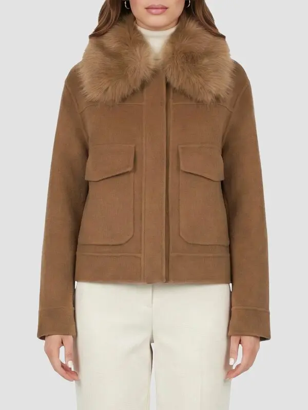 Gorski Select Cashmere And Wool Blend Jacket With Detachable Goat Collar - Camel