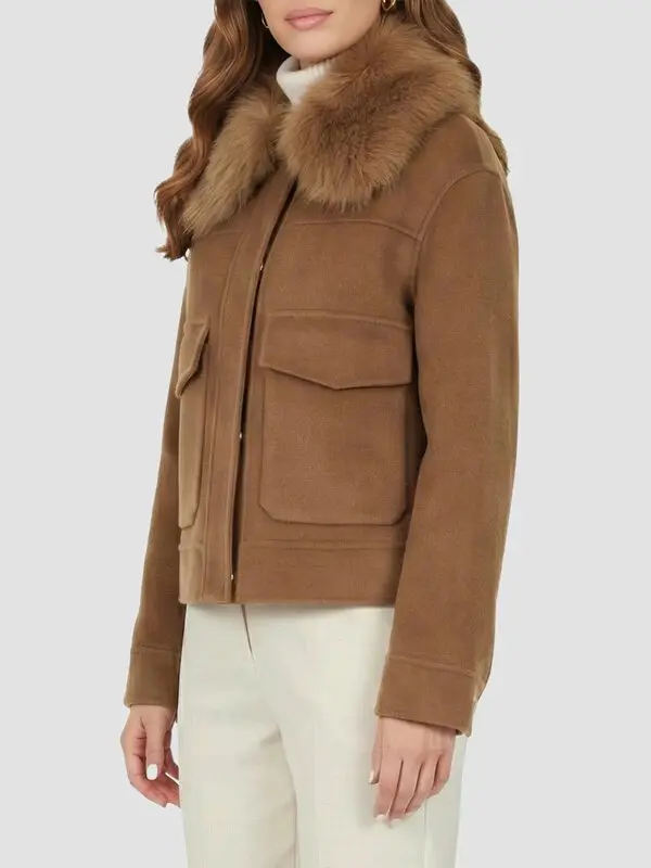 Gorski Select Cashmere And Wool Blend Jacket With Detachable Goat Collar - Camel