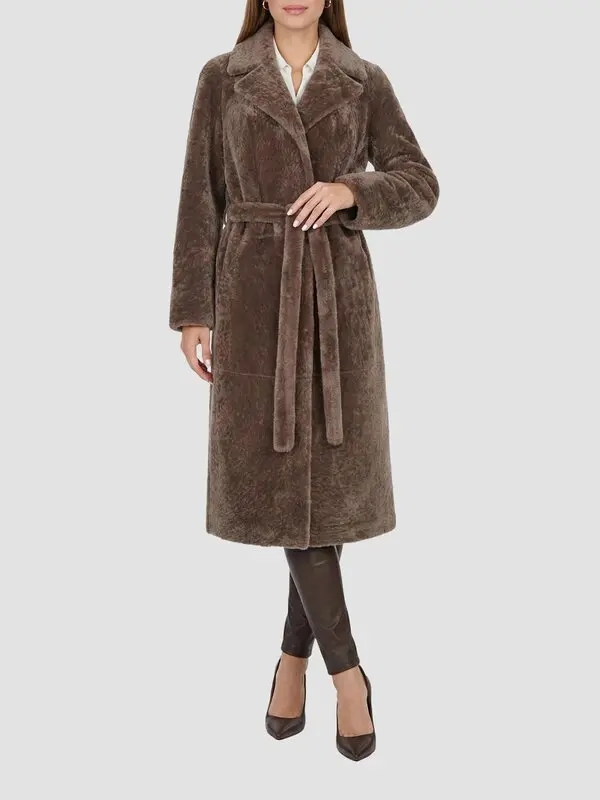 Gorski Textured Shearling Lamb Coat, Belt