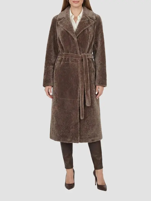 Gorski Textured Shearling Lamb Coat, Belt