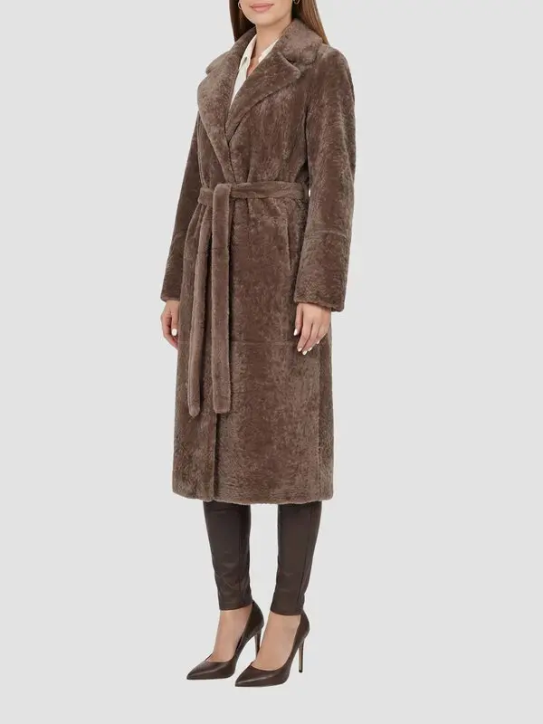 Gorski Textured Shearling Lamb Coat, Belt