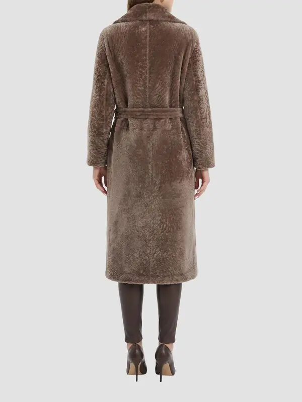 Gorski Textured Shearling Lamb Coat, Belt
