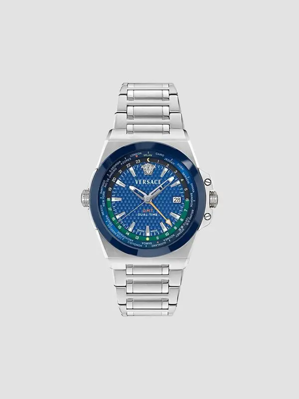 Versace Greca Reaction Gmt Stainless Steel Bracelet Watch/44mm