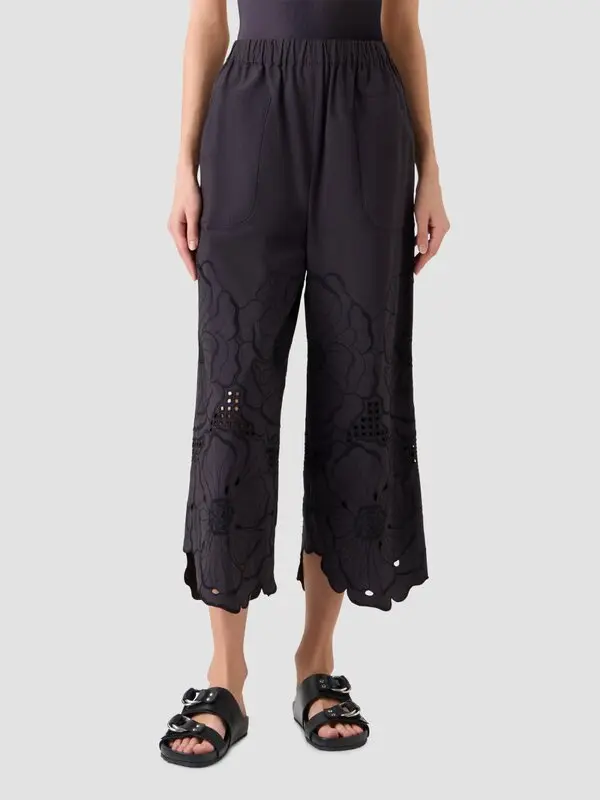 Akris Frey Eyelet Floral Cotton Crop Pants - Black