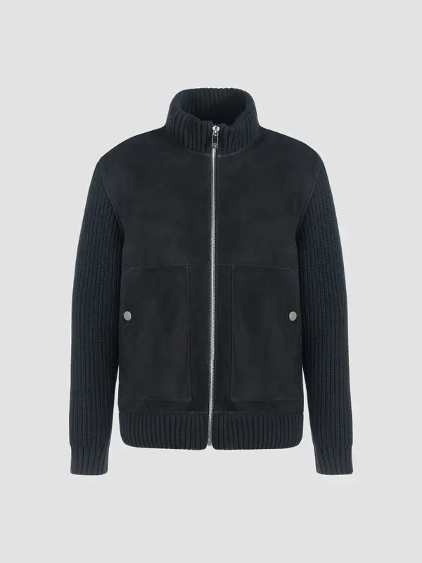 Gorski Merino Shearling Lamb Jacket With Knit Sleeves And Hem - Black