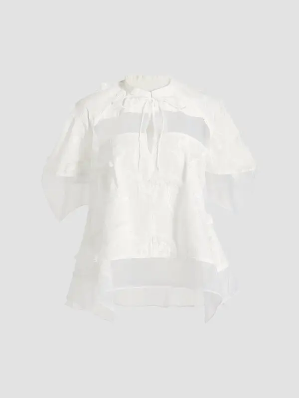 3.1 Phillip Lim Embroidered Cotton Voile & Chiffon Flounce Top