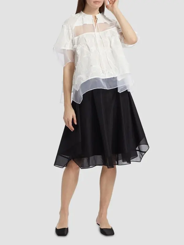 3.1 Phillip Lim Embroidered Cotton Voile & Chiffon Flounce Top