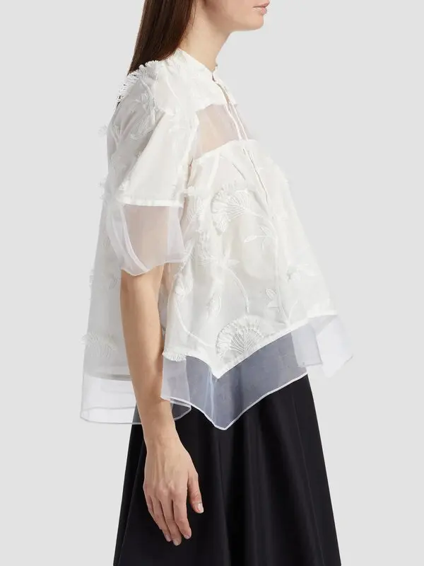 3.1 Phillip Lim Embroidered Cotton Voile & Chiffon Flounce Top