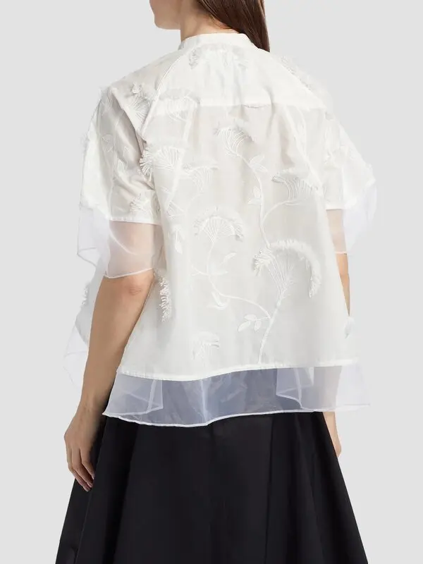 3.1 Phillip Lim Embroidered Cotton Voile & Chiffon Flounce Top