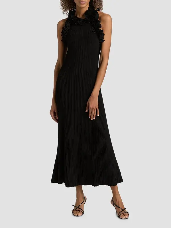 Zimmermann Luna Ruffle Compact Rib-knit Midi-dress