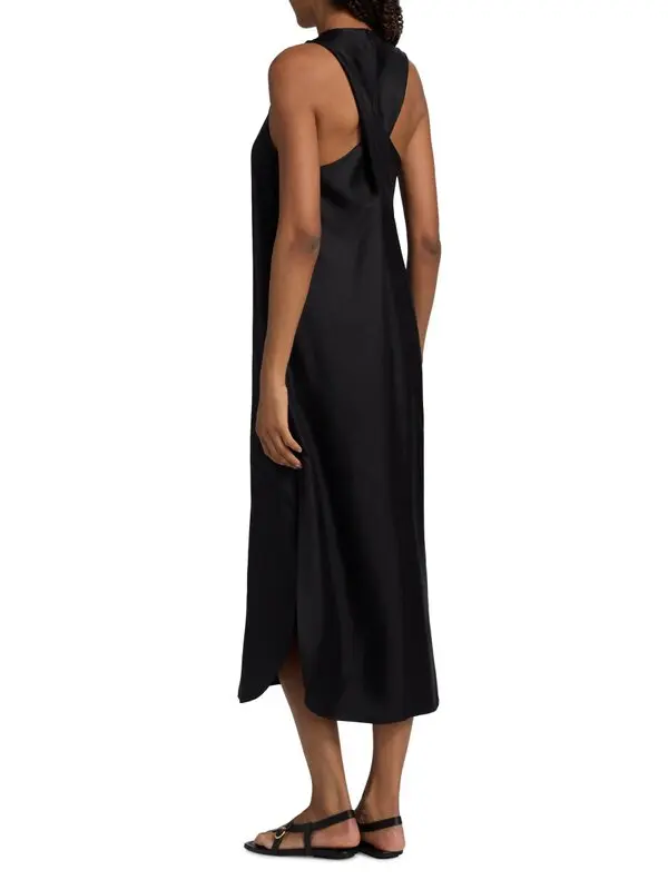 Loulou De Saison Paloma Twist Back Silk Midi-slipdress - Black
