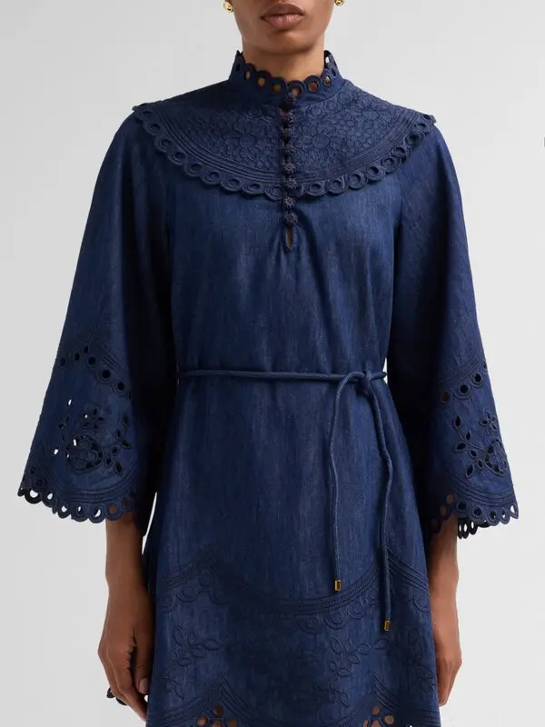 Zimmermann Mahon Broderie Denim Mini Dress