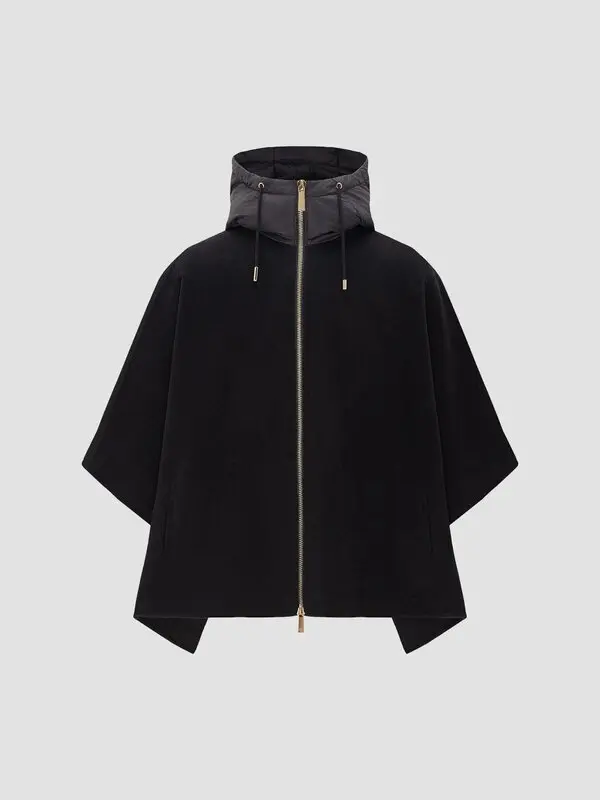 Gorski Select Cashmere And Wool Blend Cape With Down Filled Hood - Black