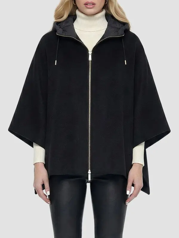 Gorski Select Cashmere And Wool Blend Cape With Down Filled Hood - Black