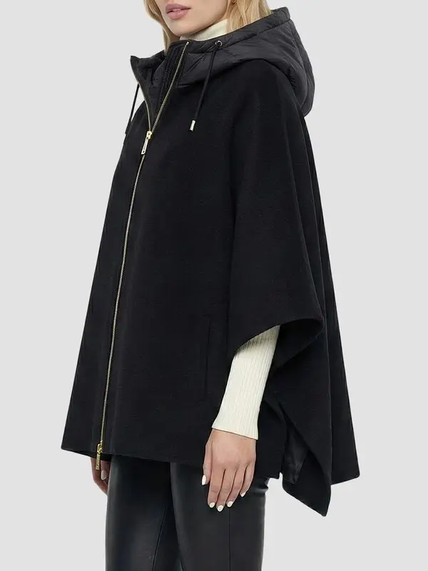 Gorski Select Cashmere And Wool Blend Cape With Down Filled Hood - Black