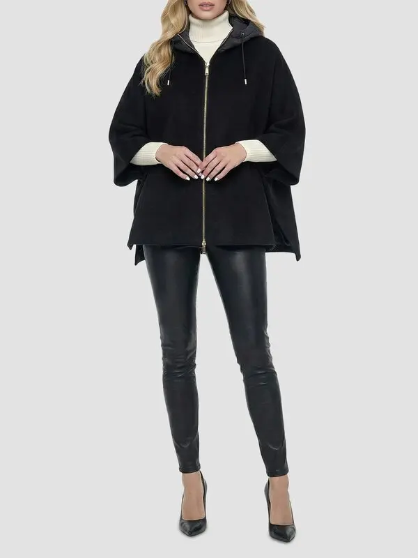Gorski Select Cashmere And Wool Blend Cape With Down Filled Hood - Black