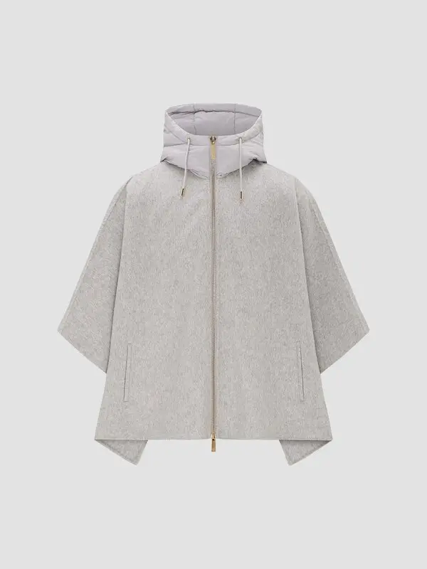 Gorski Select Cashmere And Wool Blend Cape With Down Filled Hood - Light Grey