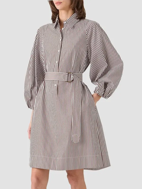 Akris Striped Cotton Belted Shirtdress