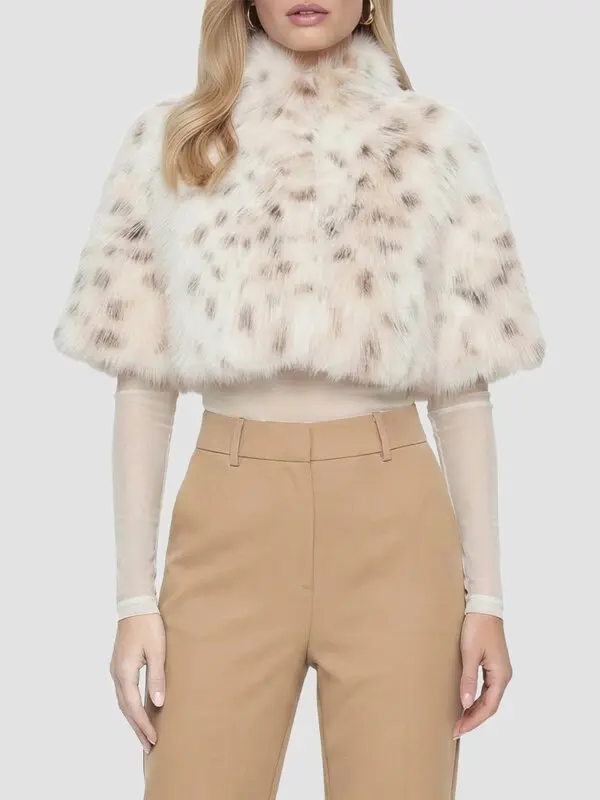 LYLA GRANT Faux Fur Lynx Belly Bolero Coat