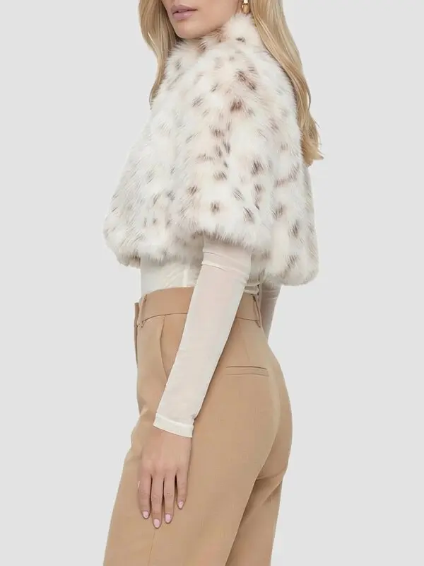 LYLA GRANT Faux Fur Lynx Belly Bolero Coat