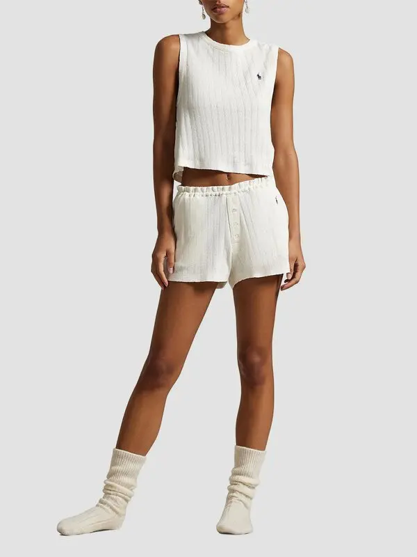 Polo Ralph Lauren Polo Pointelle Cami Short Pajamas - Egret