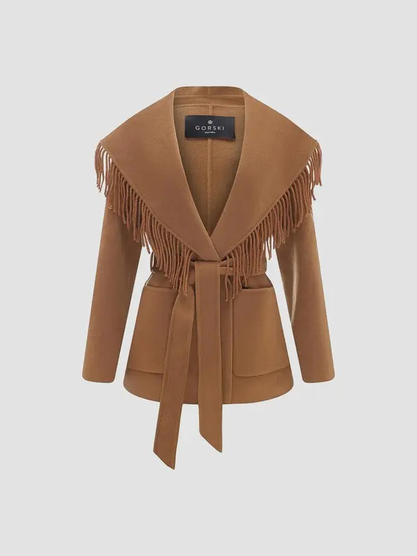 Gorski Select Cashmere And Wool Blend Jacket With Tassle Trim And Belt