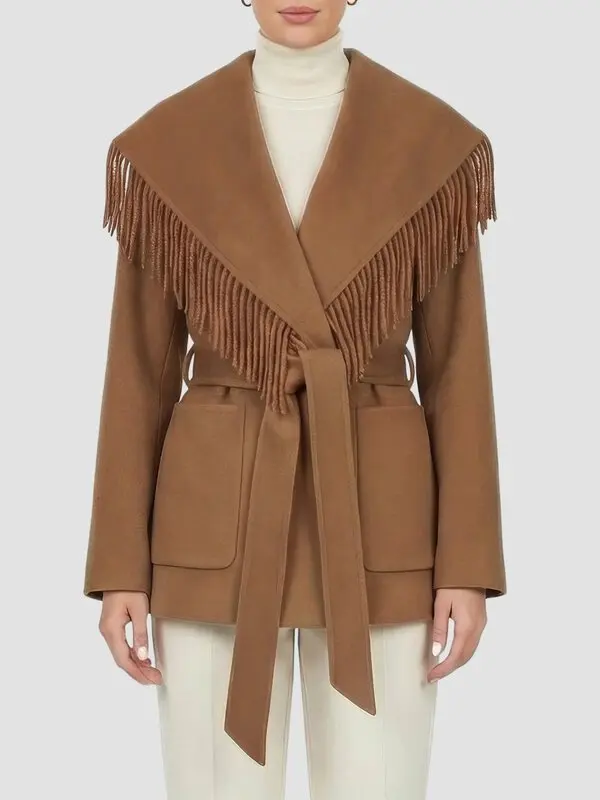 Gorski Select Cashmere And Wool Blend Jacket With Tassle Trim And Belt
